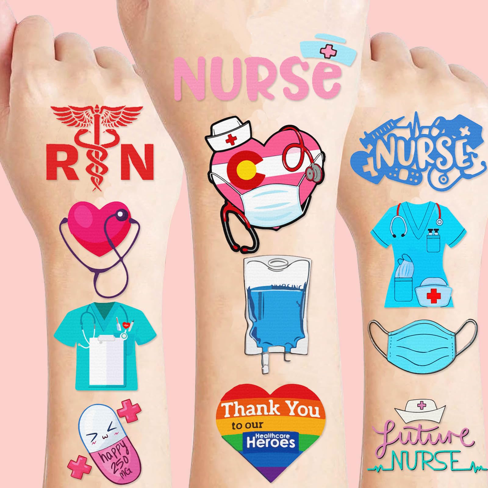 Snapklik.com : 10Pack Nurse Temporary Tattoos Sticker, Medical Nurse ...