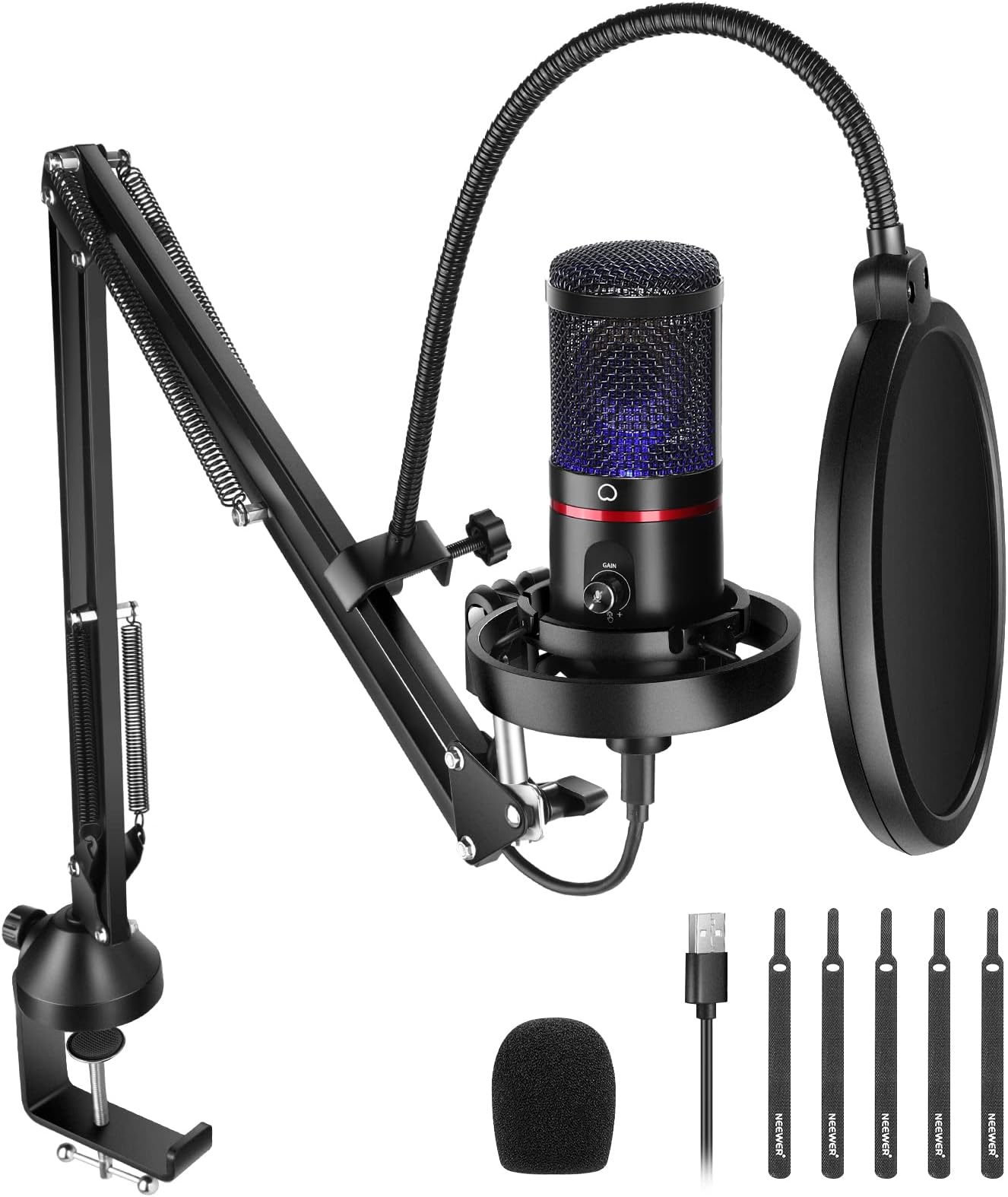 NEEWER USB Gaming Microphone, Plug&Play One Click Mute and Gain ...