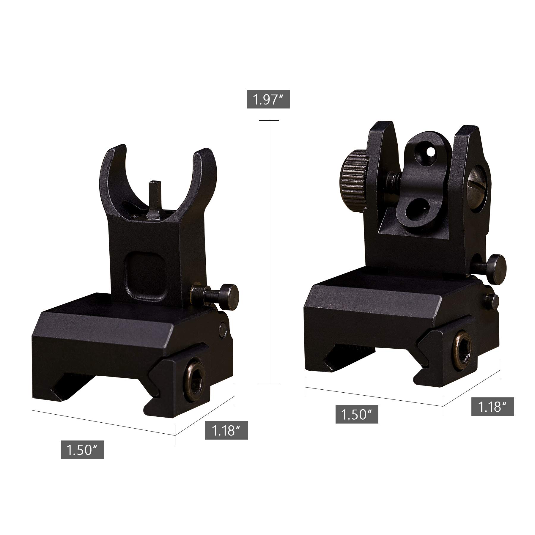 Pinty Flip Up Mil Spec Iron Sights Front and Rear Sight Mounts Set ...
