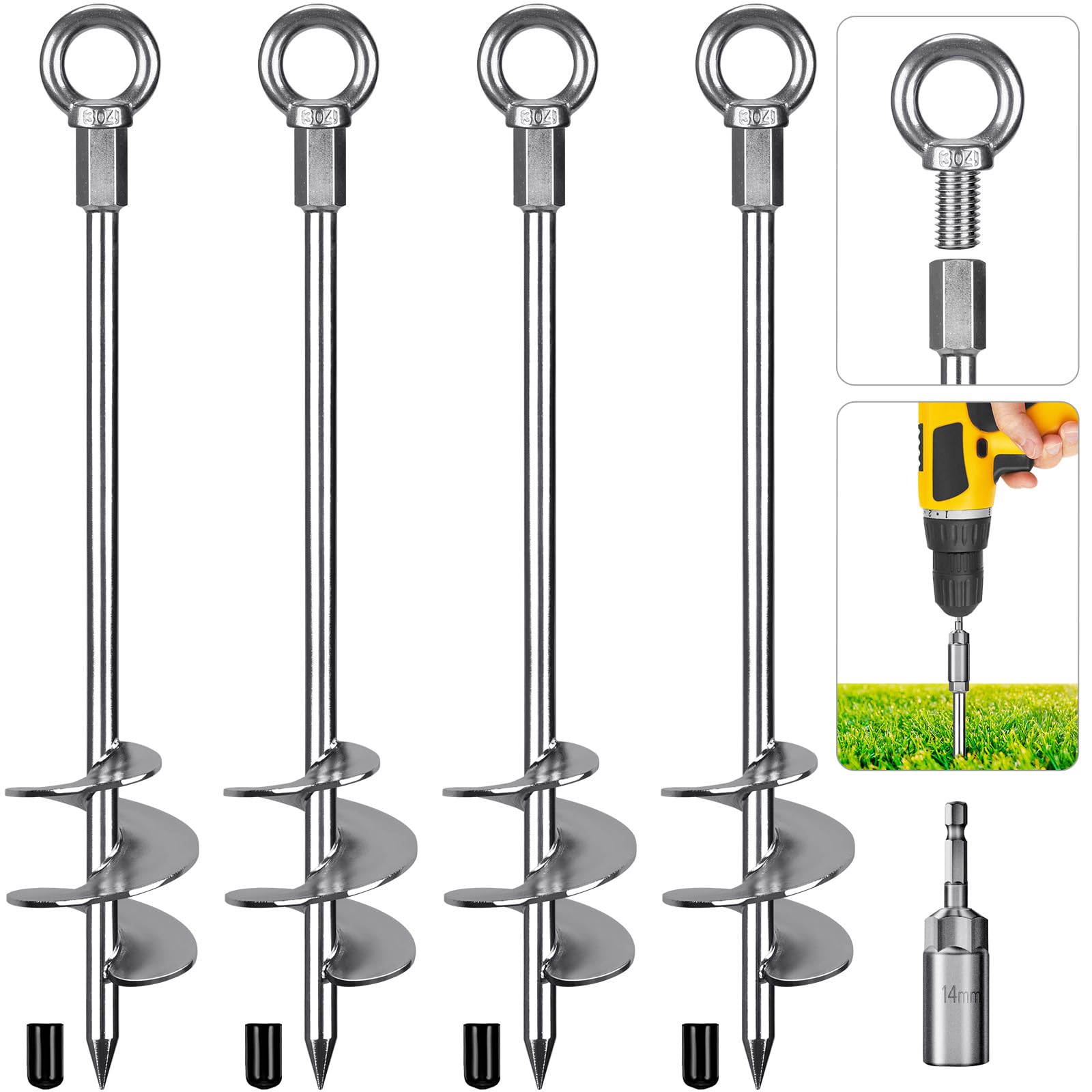 Dolibest Tent Peg Heavy Duty, 46cm Ground Anchor Screw Trampoline Stake ...