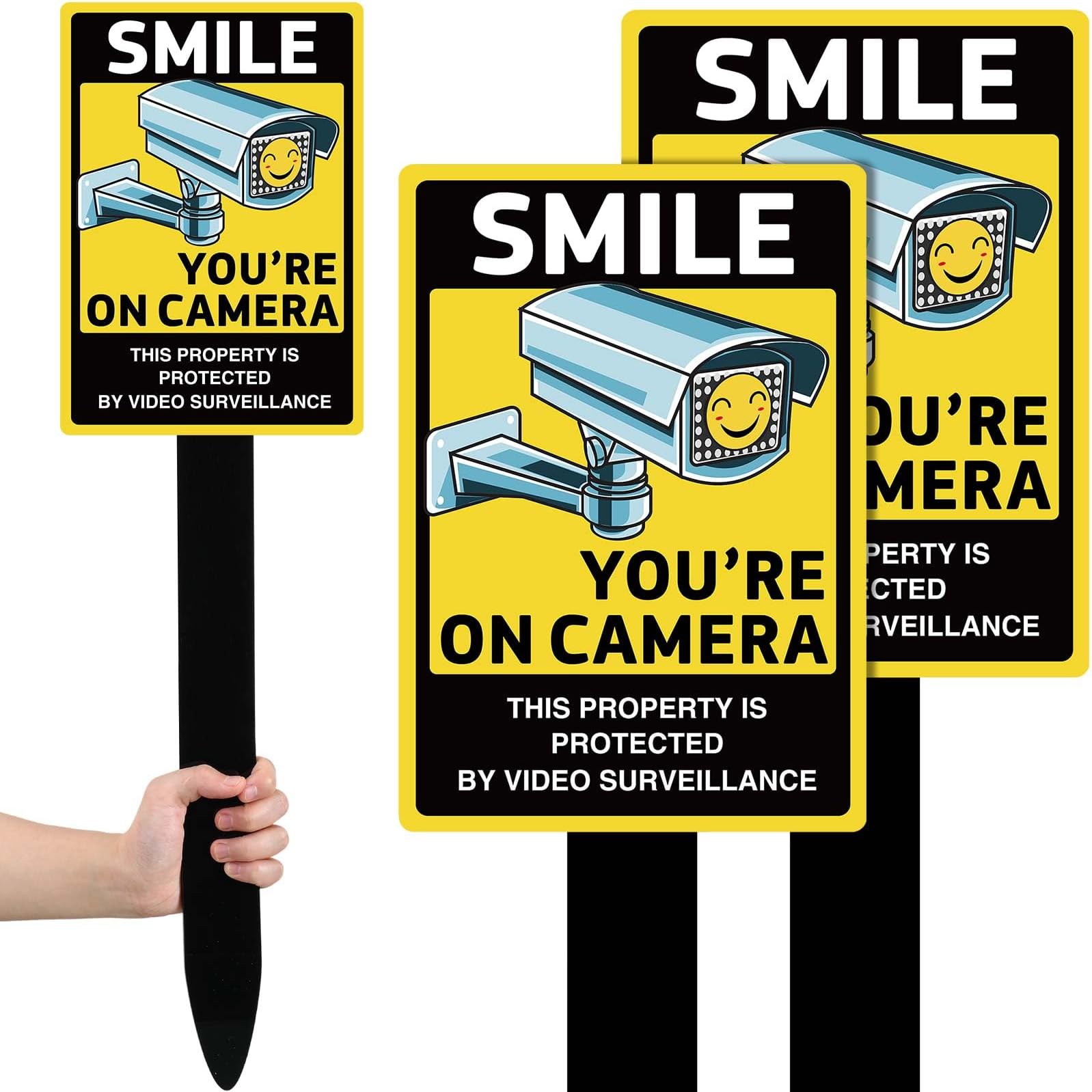 Amazon.com : Tandefio 2 Set 10 x 7 Inch Smile You're on Camera Signs ...