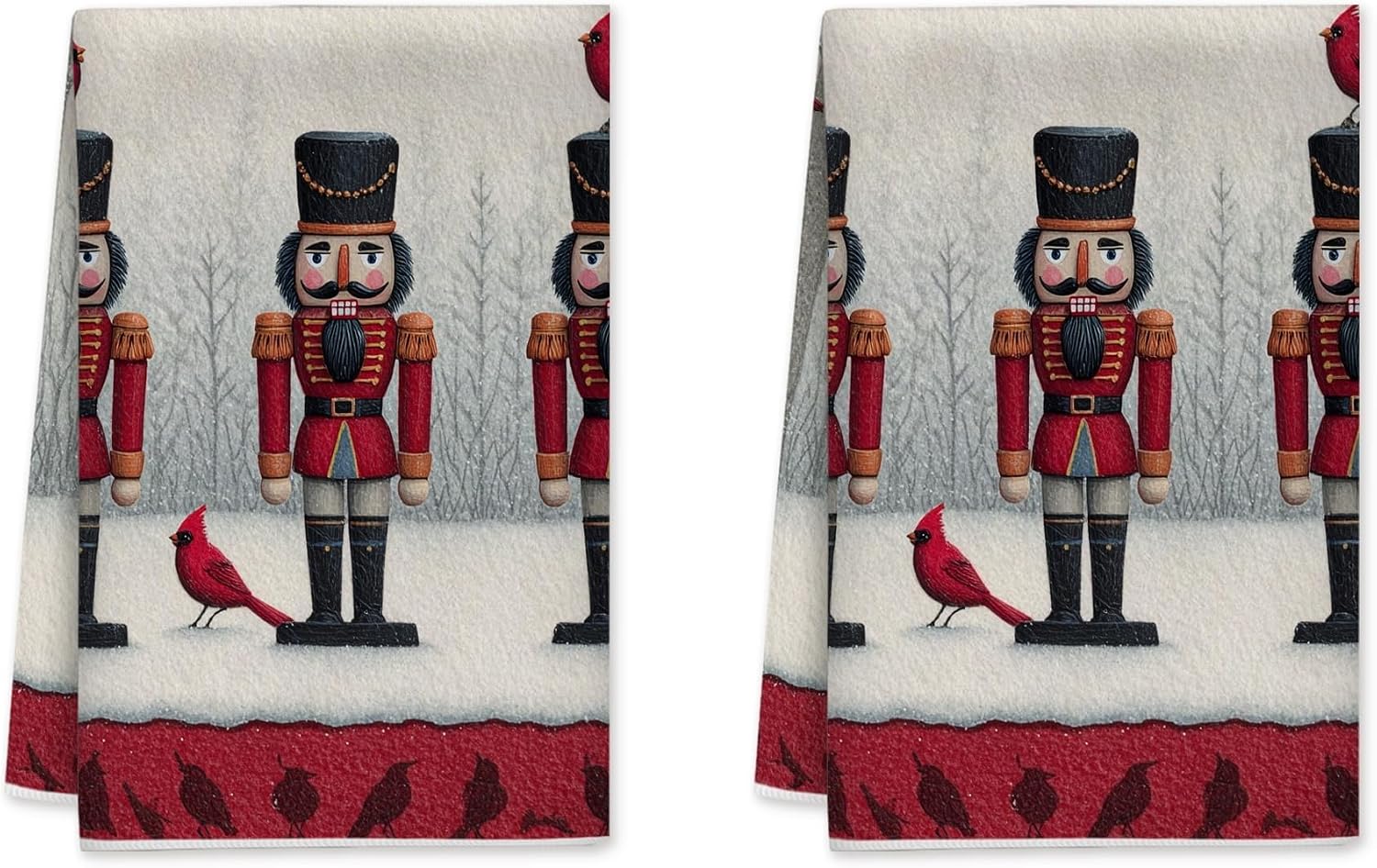 Amazon.com: Nutcracker Kitchen Towels, Christmas Fanciful Cardinal Snow ...