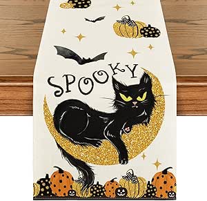 Amazon.com: Artoid Mode Pumpkins Black Cat Spooky Halloween Table ...