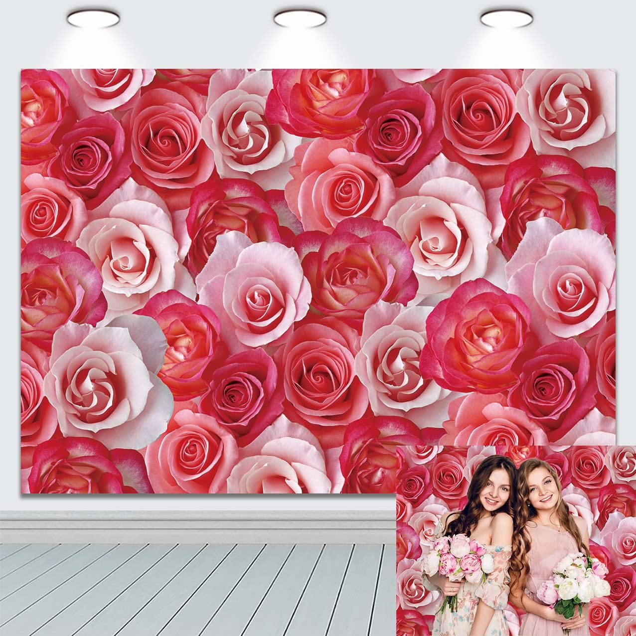 Amazon.com : Pink Rose Wall Backdrop Flowers Photography Backdrop ...