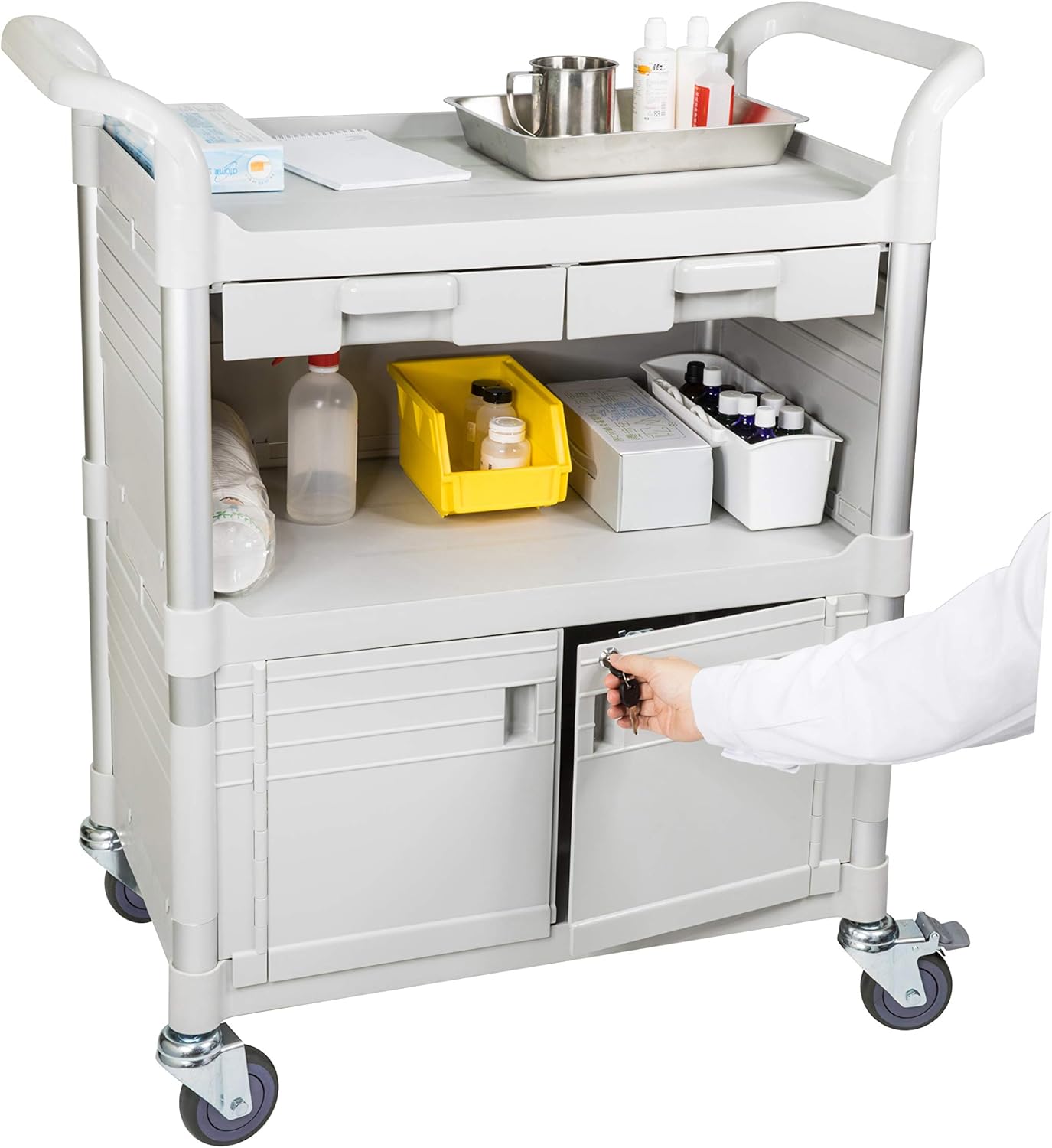 Amazon.com : JaboEquip, Larger 3 Shelf Heavy Duty Lockable Hospital ...