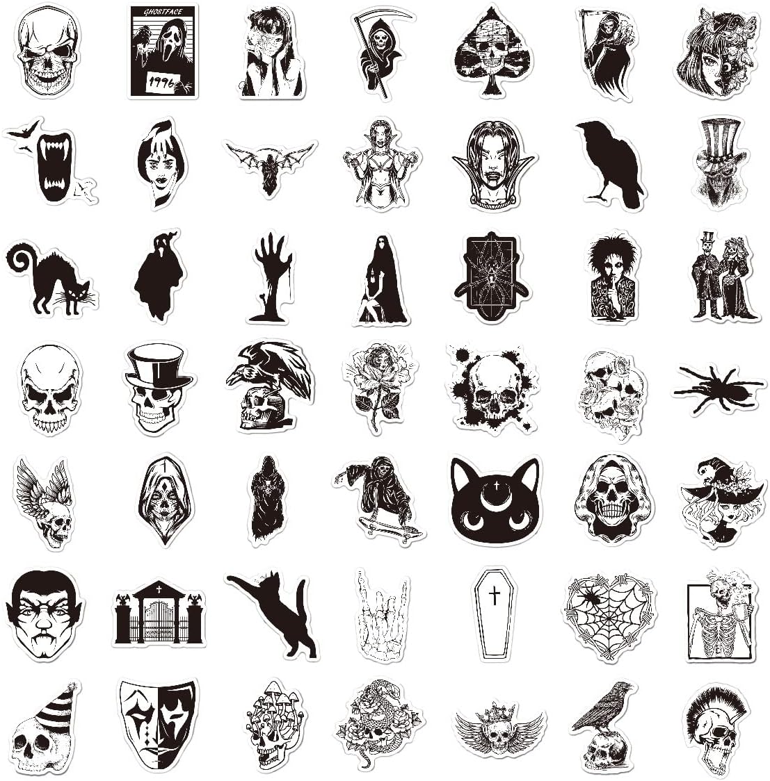 100 Pieces Gothic Stickers Black and White Stickers Waterproof Vinyl ...