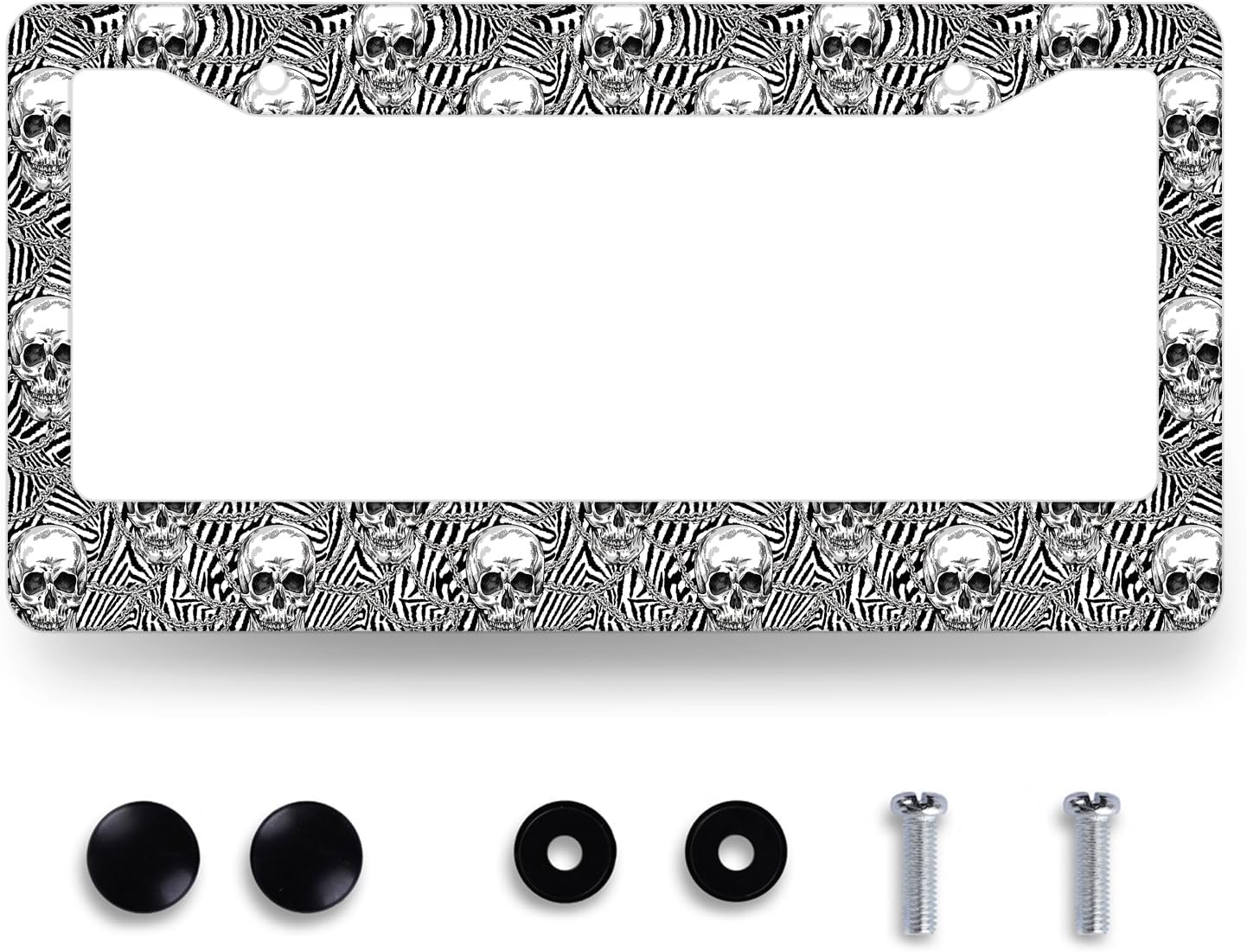 Amazon.com: Skull License Plate Frame Retro Colorful Chains with Zebra ...