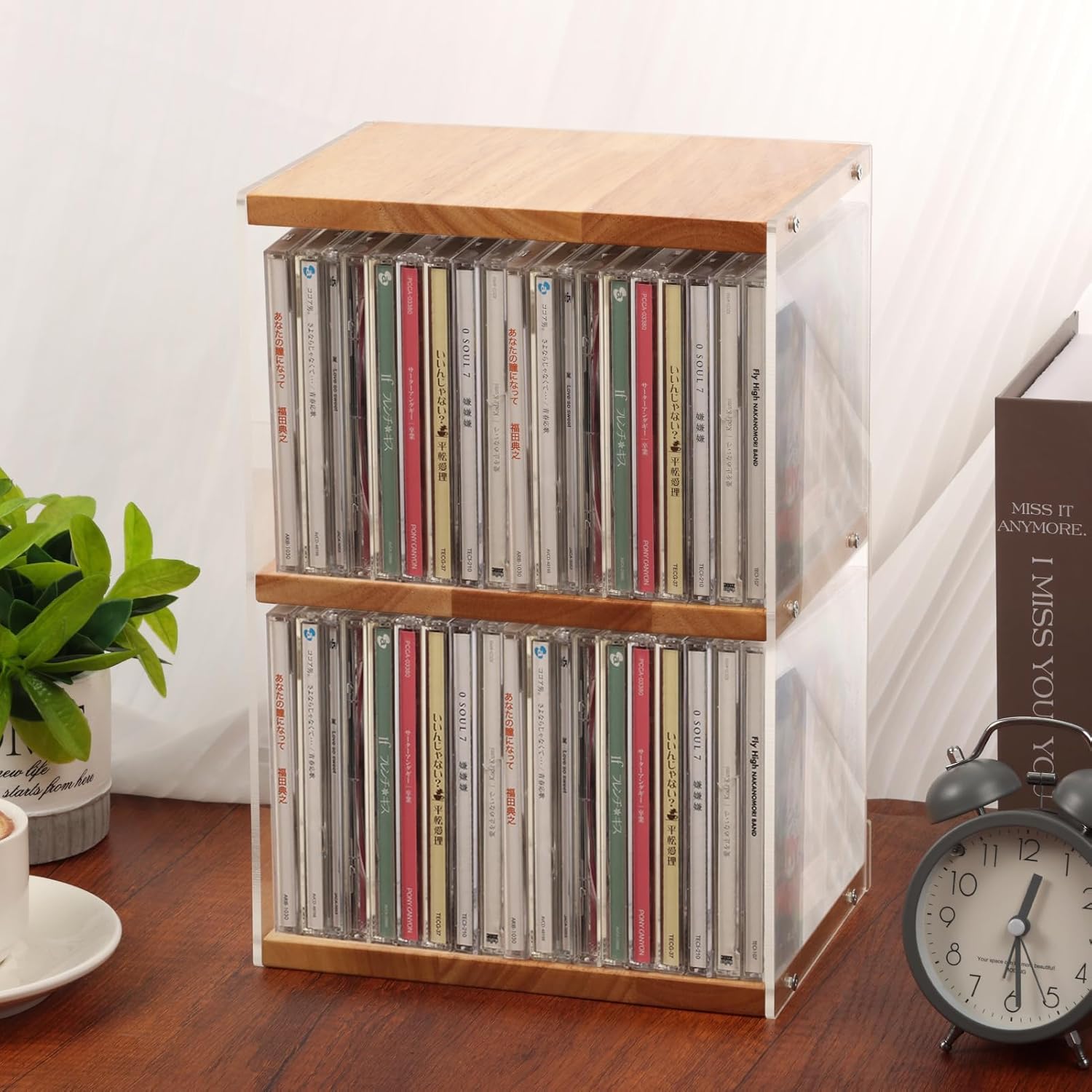Amazon.com: Rainmae CD Holder Desk Rack Organizer, Wooden CD Holder ...