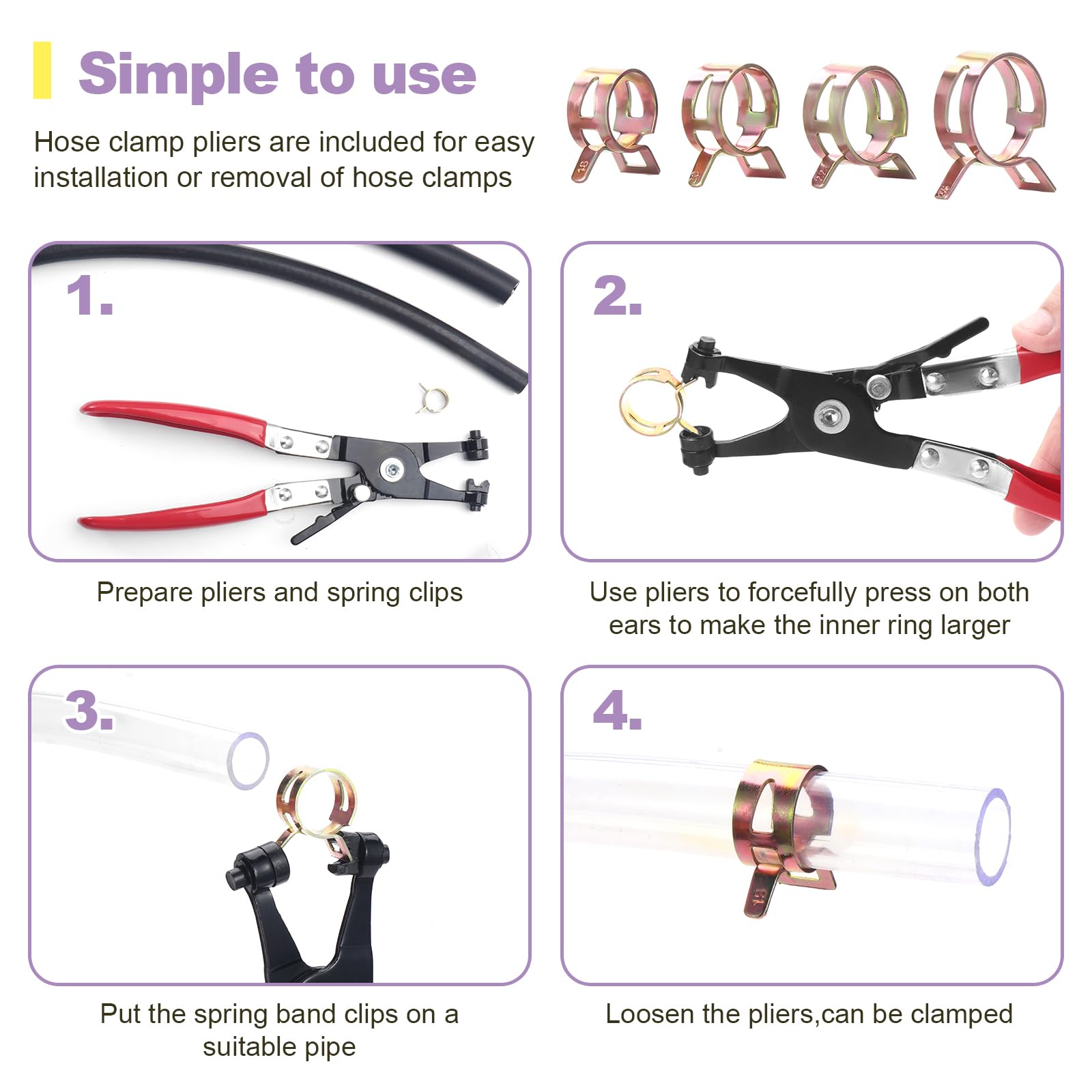 Snapklik.com : OCR 260 PCS 12 Sizes 6-25mm Fuel Line Spring Hose Clamps ...
