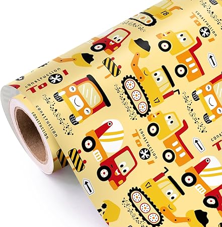 Amazon.com: WRAPAHOLIC Construction Wrapping Paper Roll - Mini Roll ...