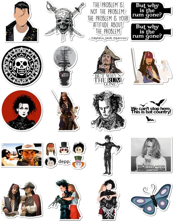 Amazon.com: Stickers Pack 20 Pcs Johnny Colorful Depp Waterproof Aesthetic Vinyl Laptop Bike ...