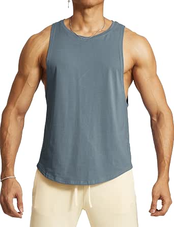 Amazon.com: Ouber Men’s Drop Arm Tank Top Gym Workout T-Shirts ...