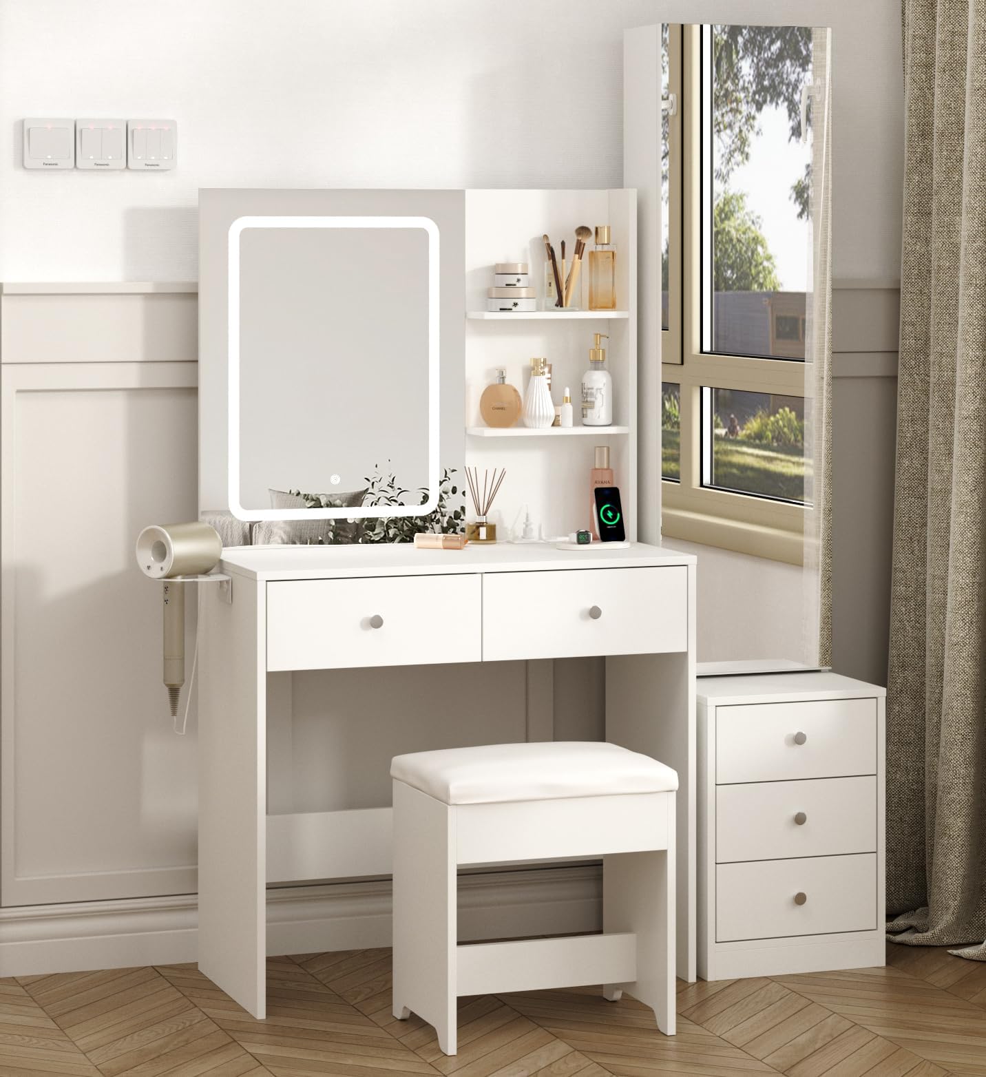 Amazon.com: Vabches Vanity Desk with Mirror and Lights, Full Length ...