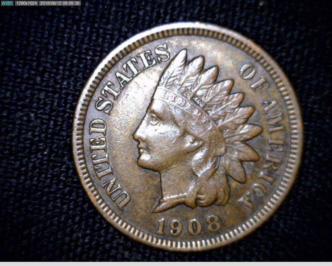 1908 No Mint Mark U.S. Indian Head Cent Full LIBERTY Full Rim 1c Seller ...