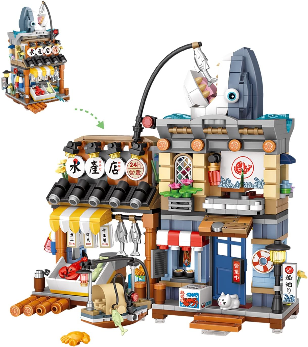 Amazon.com: Lyfawe Japanese Street View Seafood Shop Mini Bricks Model ...