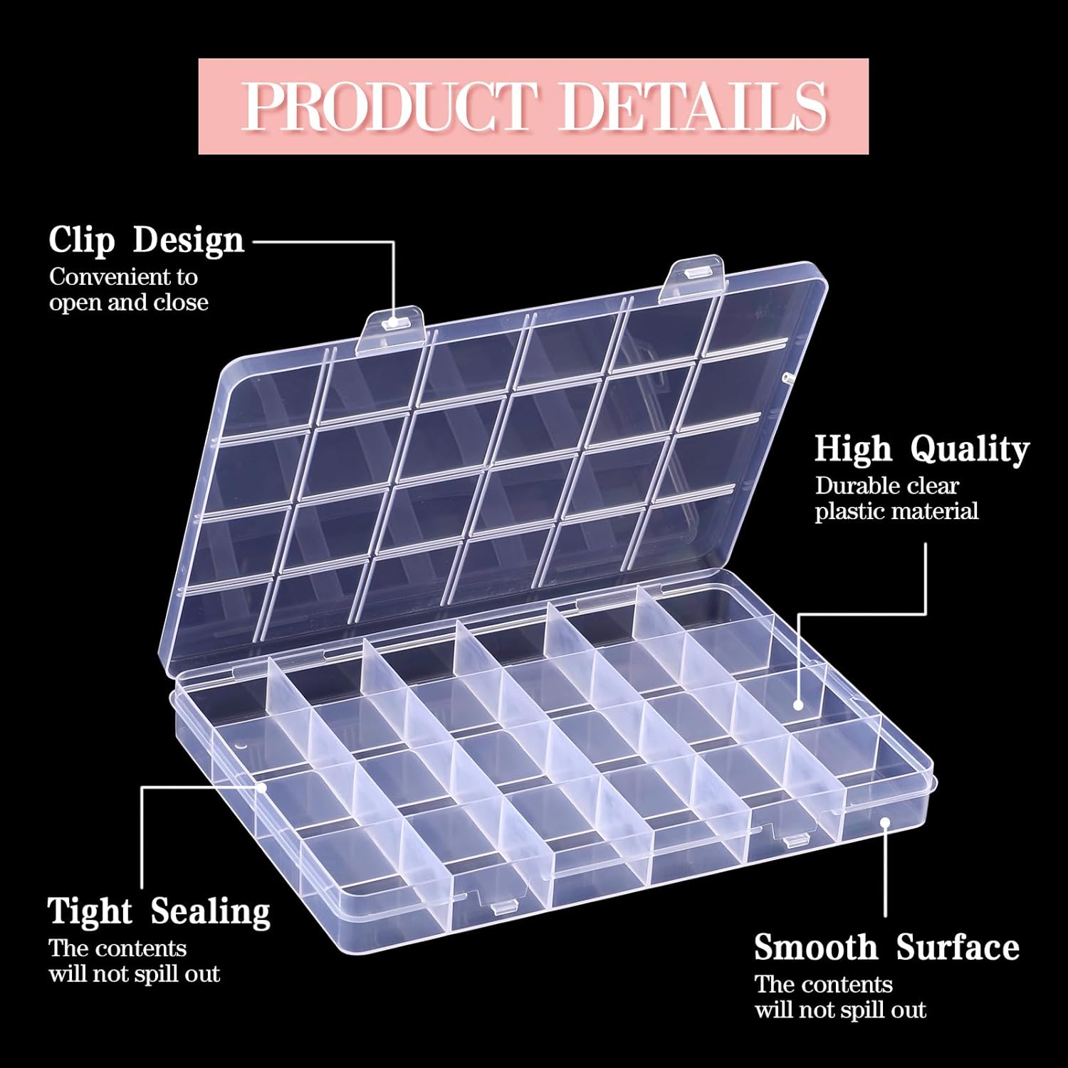 Menkxi Caja organizadora de plástico de 24 piezas con divisores fijos ...