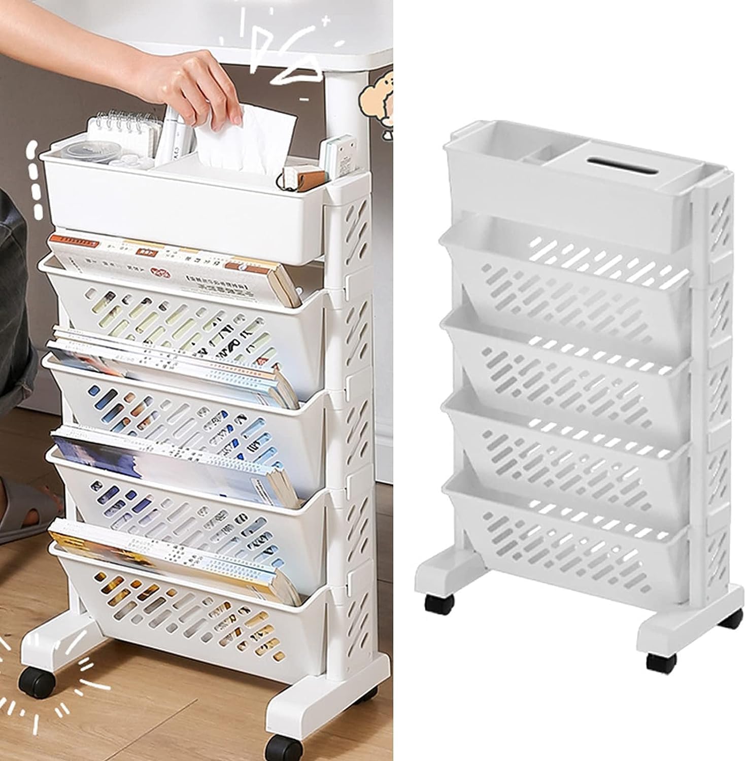 Uezeth Mobile Bookshelf, Plastic Shelving, Rolling Storage Carts with ...