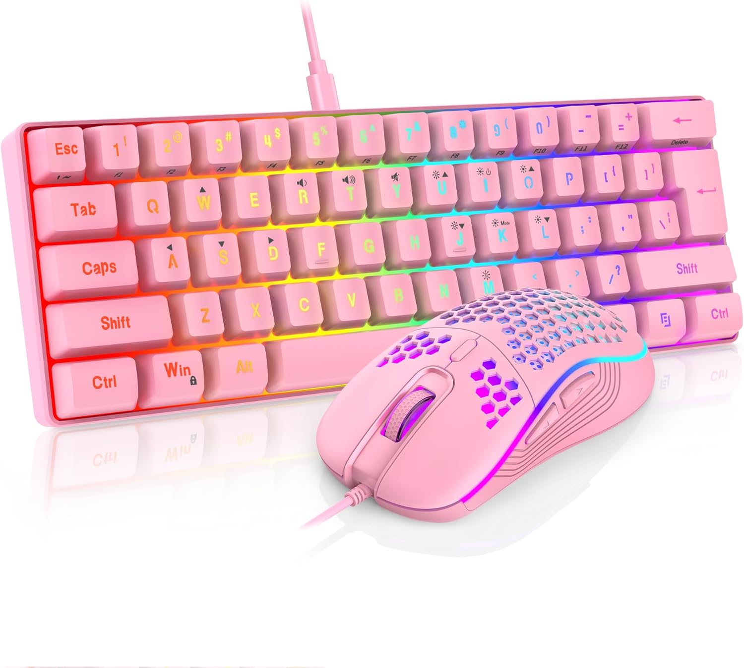 RedThunder 60% Gaming Keyboard and Mouse Combo, Ultra-Compact 61 Keys RGB Backlit Mini Keyboard ...