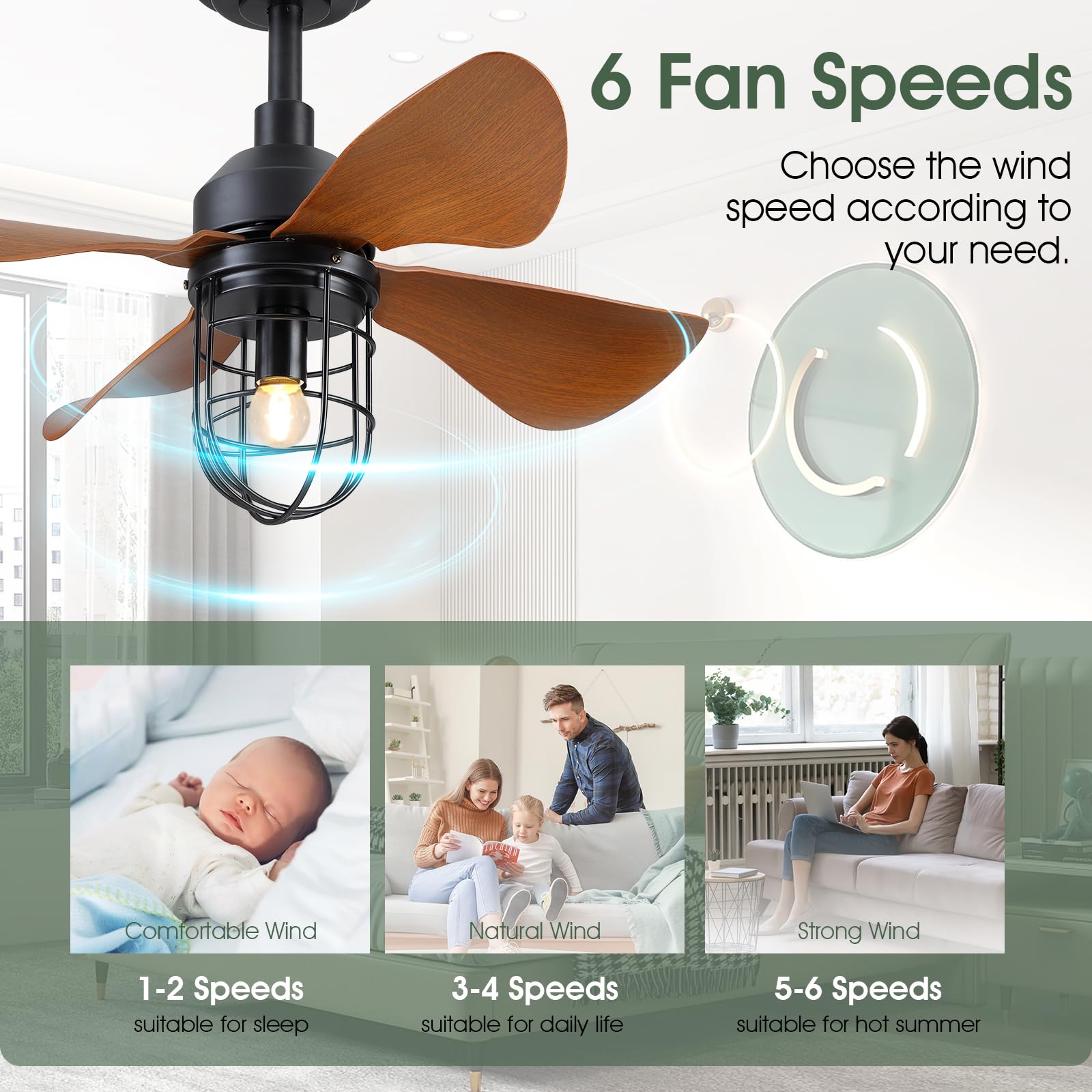 Snapklik.com : Kviflon Farmhouse Caged Ceiling Fans