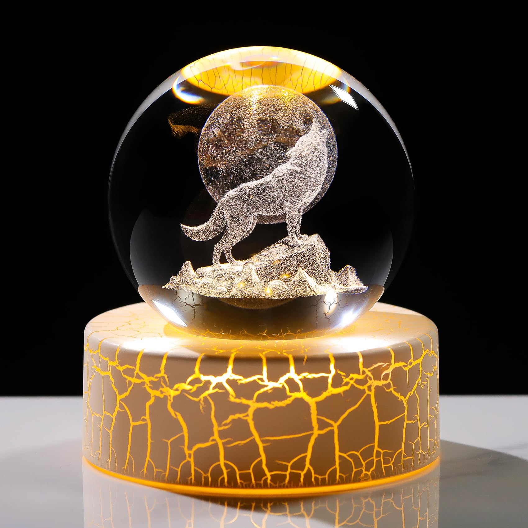 Amazon.com: Crystal 3D Moon and Wolf 2.36in Ball Figurine Gifts for Him ...