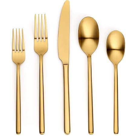 Kelenfer Flatware Cutlery Set Shiny Gold with Hexagon Handle Forged ...
