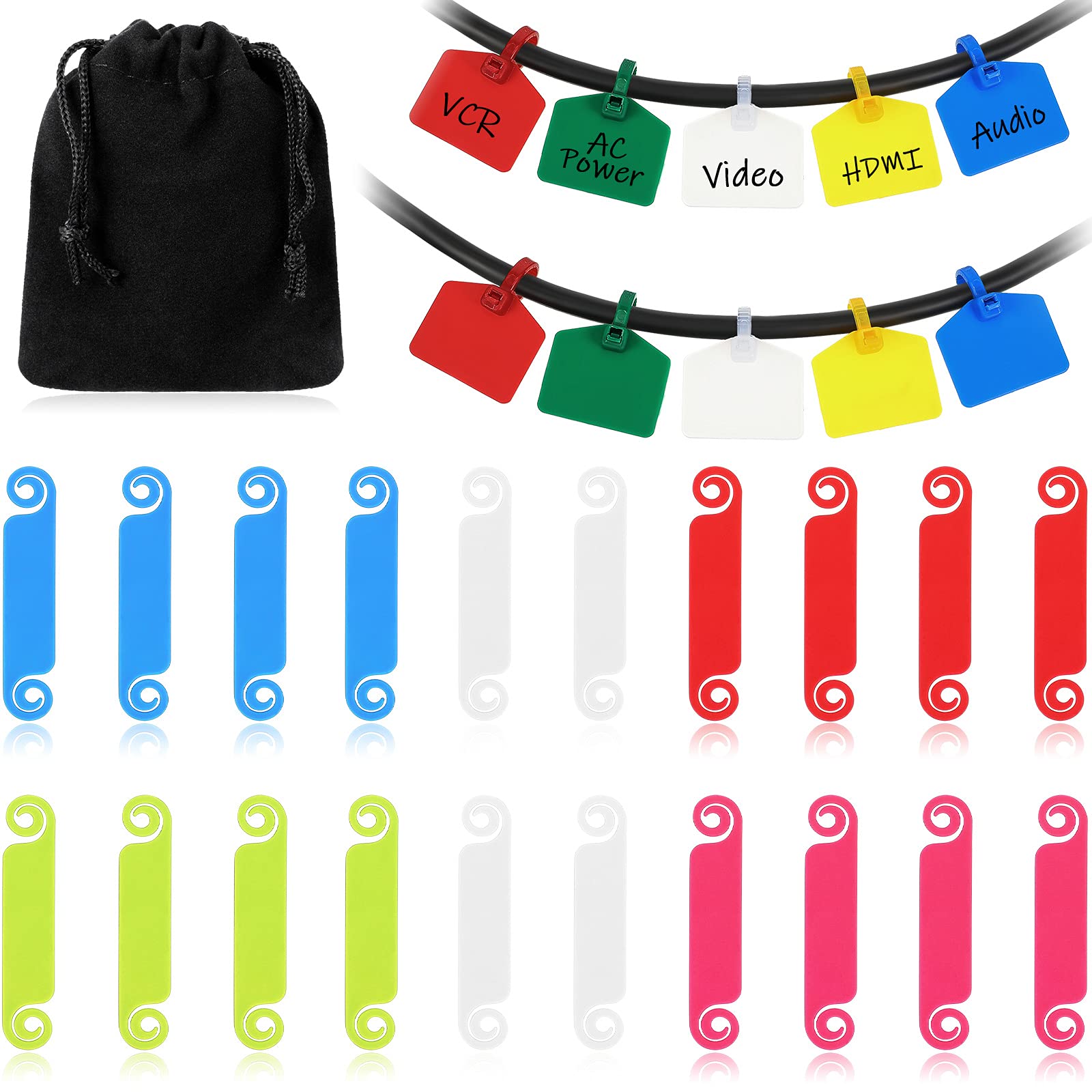 Buy 20 Pieces Multicolored Cable Labels Tags Writable Cable Management ...