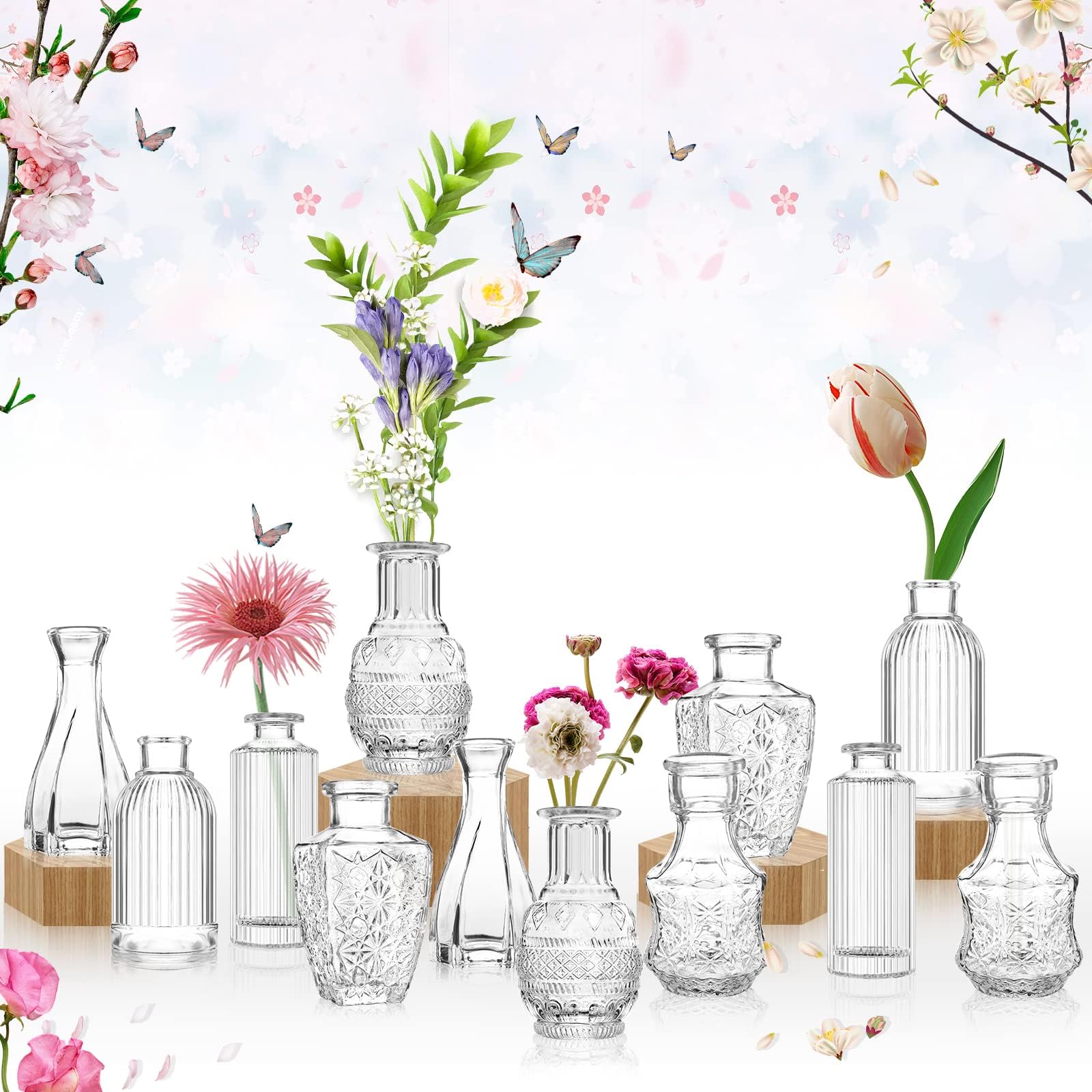 Winter Shore Small Glass Vases for Centrepieces [10 Pack] - Assorted ...