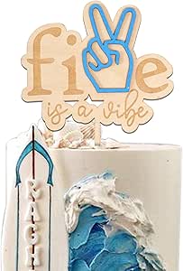 Amazon.com: VANGNING Five is a Vibe Cake Topper - Wood 5th Birthday Decor, Retro, Peace Hand ...
