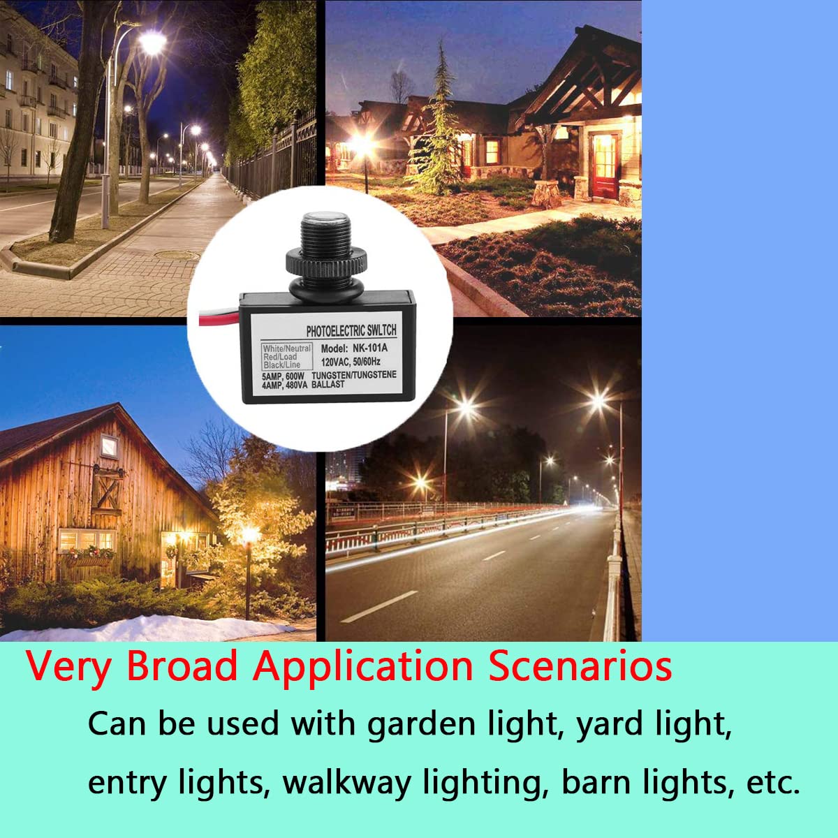 Snapklik.com : 5 Pack Photoelectric Switch,120V AC Outdoor Hard-Wired ...