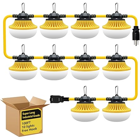 Construction Lights String Temporary Lighting - 100ft Work Light ...
