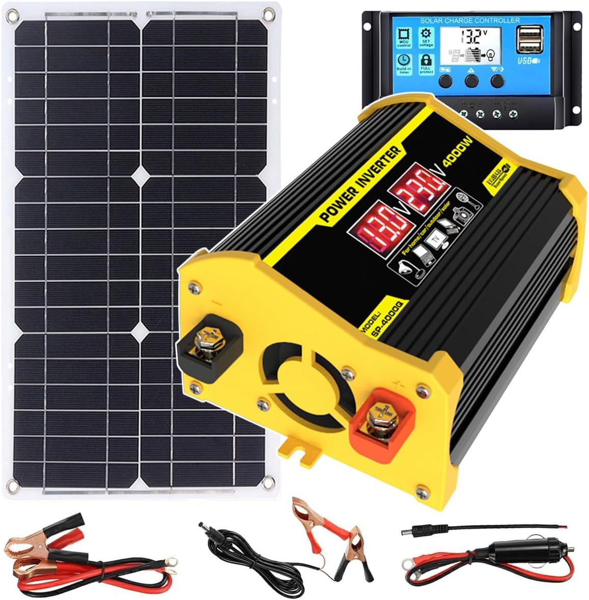 400W Solar Panels Kit, 12V Portable Solar Inverter Kit, with 30A Solar ...