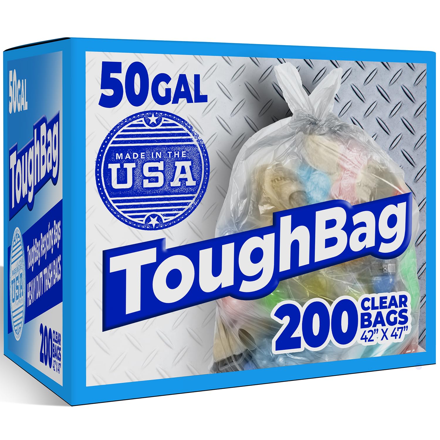 Amazon.com: ToughBag 50 Gallon Trash Bags Heavy Duty, Clear Trash Bags ...