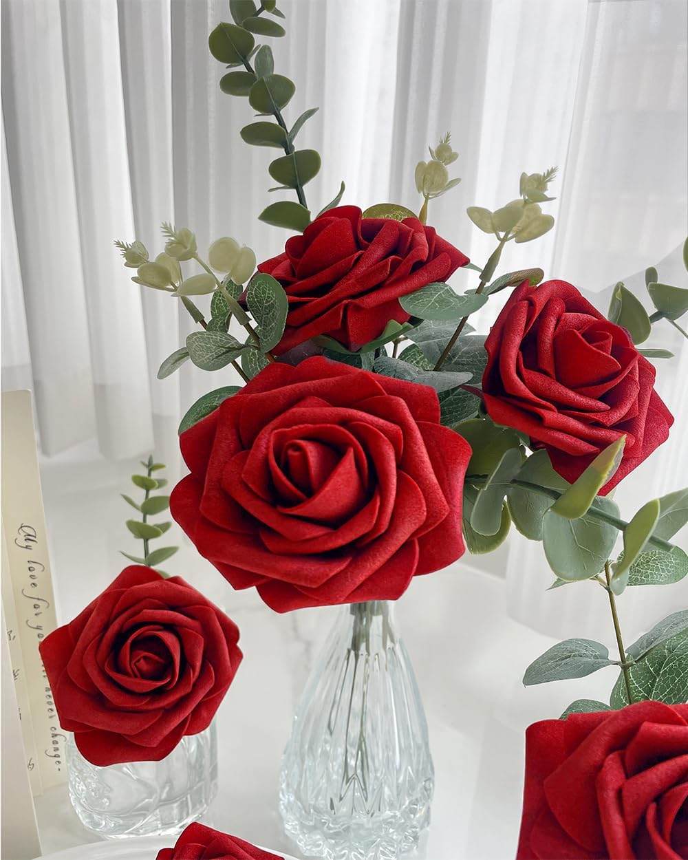 Amazon.com: Gankar Red Roses Artificial Flowers 25pcs Artificial Roses ...