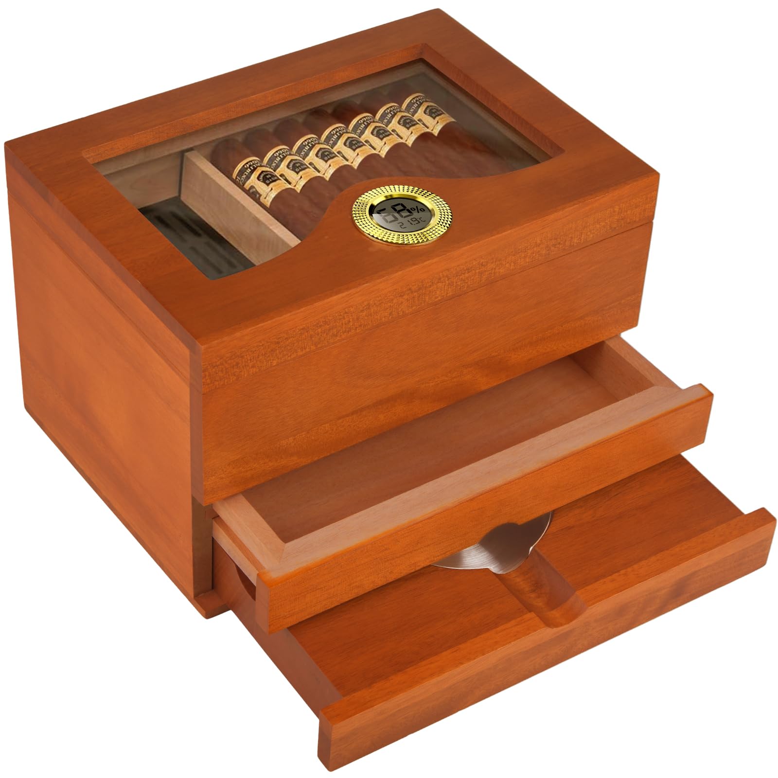 Snapklik.com : Cigar Humidor, Cedar Wood Cigar Box, Glass Top Desktop ...