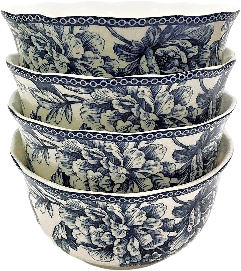 Amazon.com | 222 Fifth Adelaide Blue Toile Soup, Cereal, Salad Bowls ...