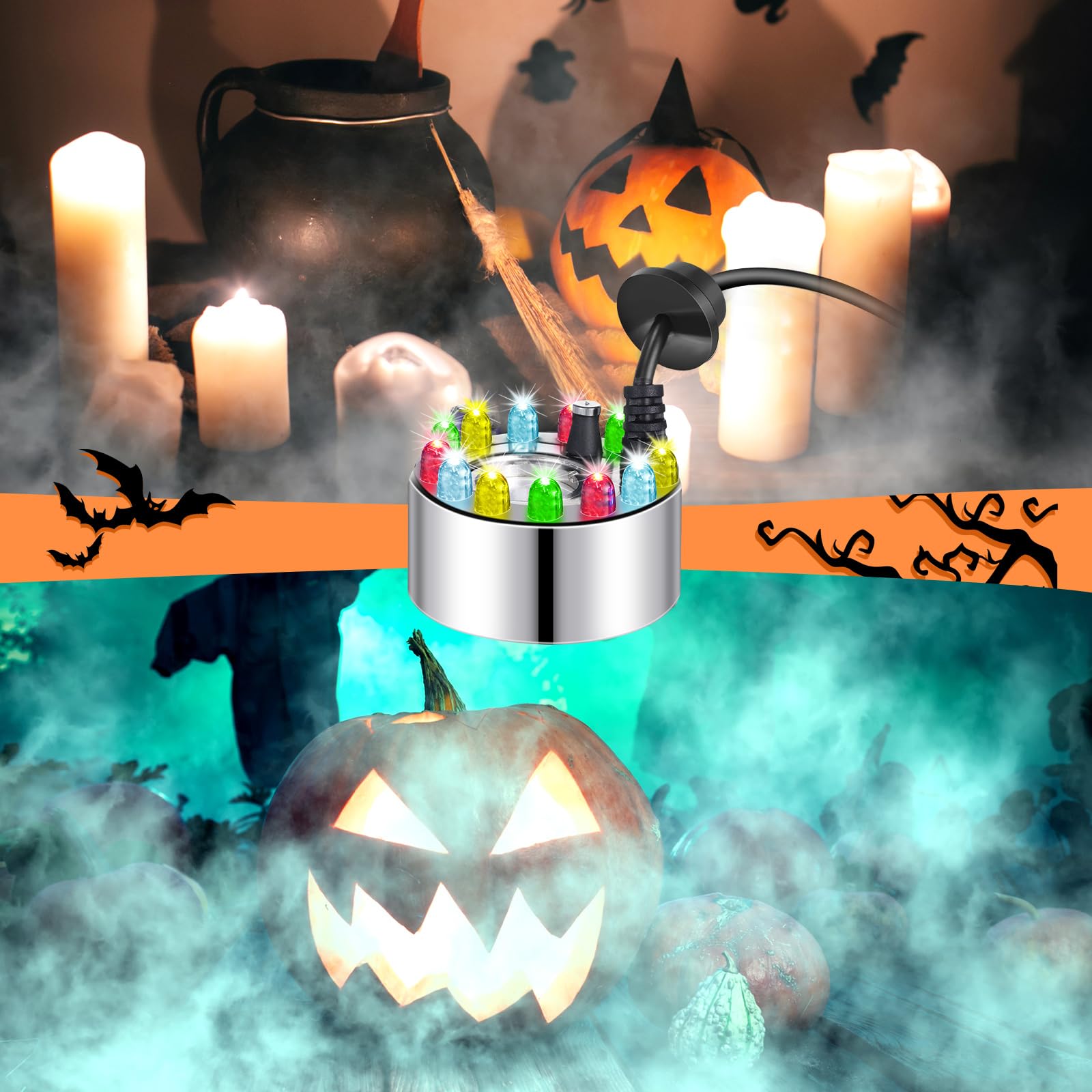 Copkim 4 Pcs Halloween Ultrasonic Mist Maker Fogger — 12 LED Water ...