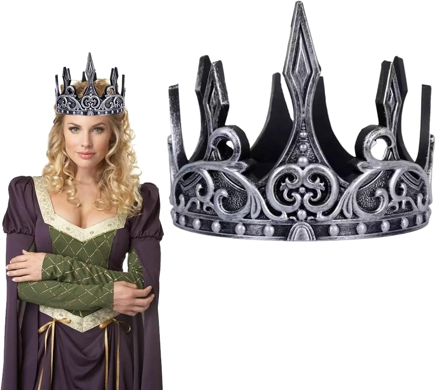 Halloween Silver Royal Foam Crown Headband Evil King Queen Crown ...