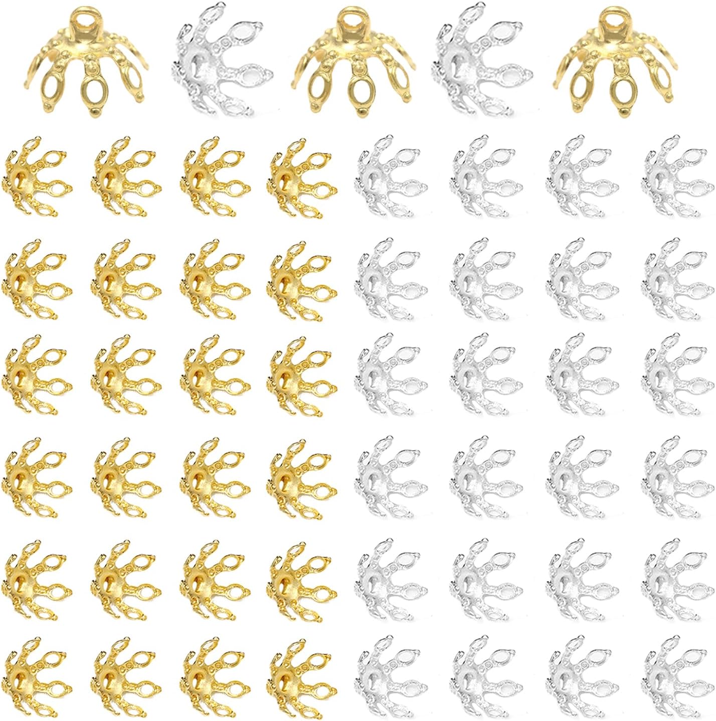 Amazon.com: 100 Pcs Brass Bell Bead Toppers - 7 Prong Flower Bead End ...