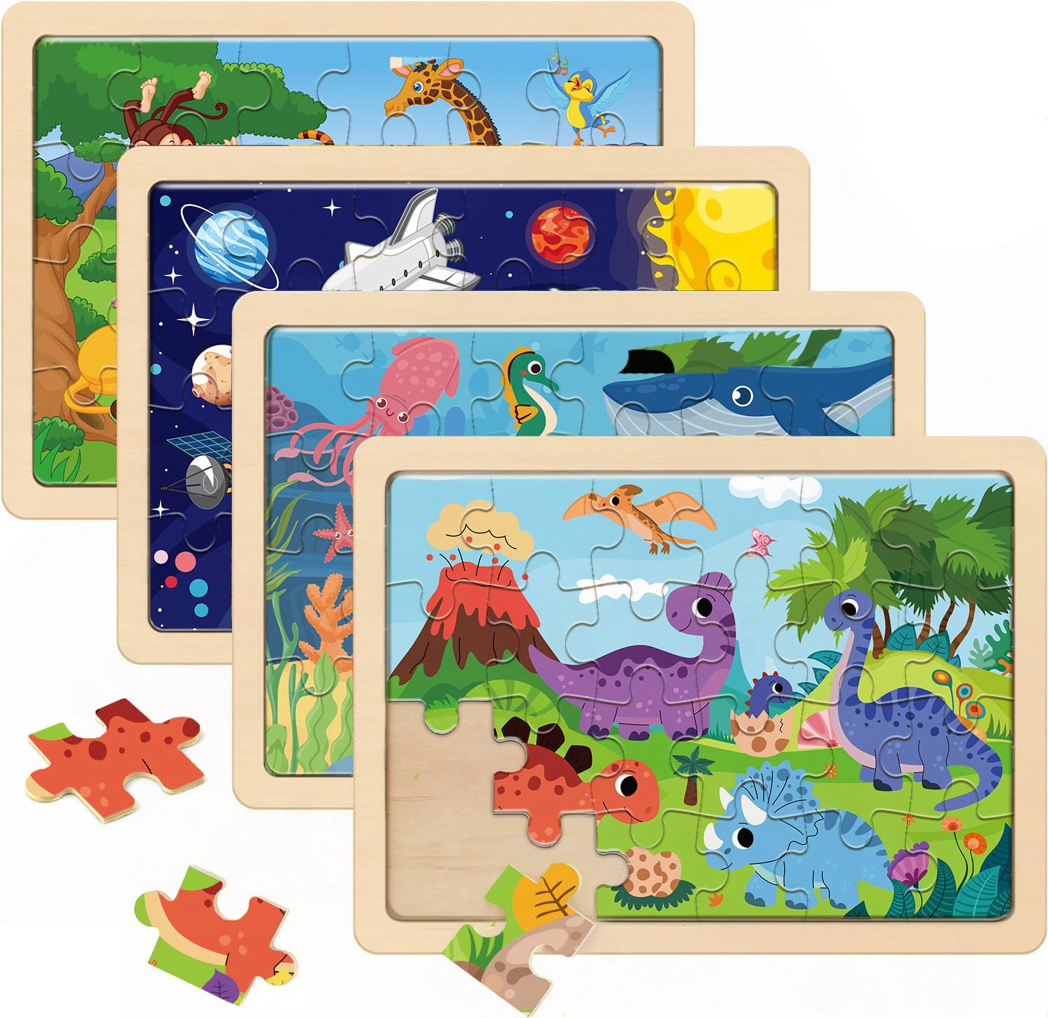 Amazon.com: Wooden Puzzles for Kids Ages 3-5 | 4-6, 4 Packs 24 Piece ...