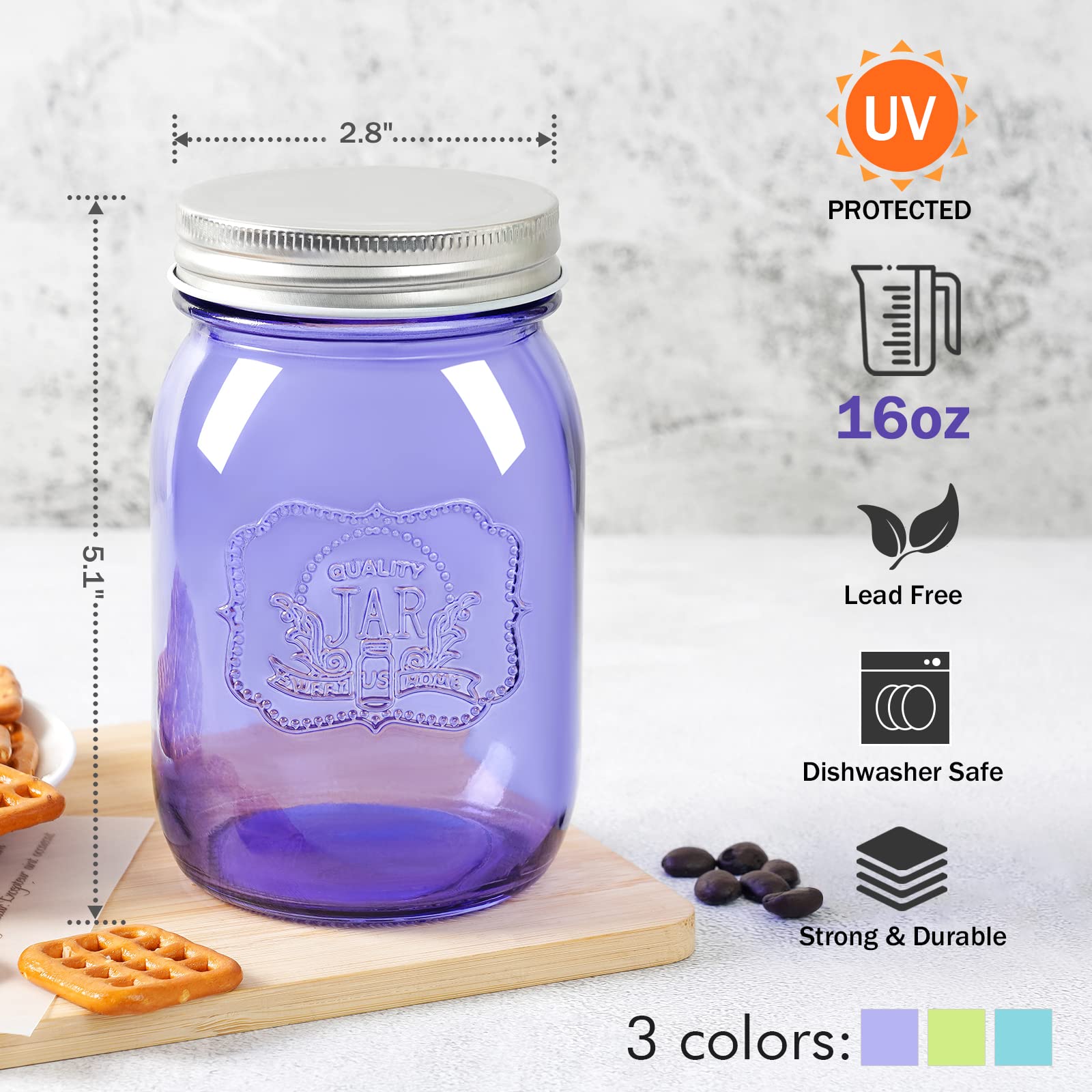 GoldArea Glass food storage Jars, Regular Mouth Mason Jars with ...