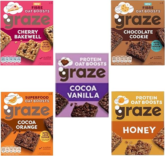 Graze Snacks Protein Bars Oat Boosts - Cherry Bakewell, Cocoa Orange ...
