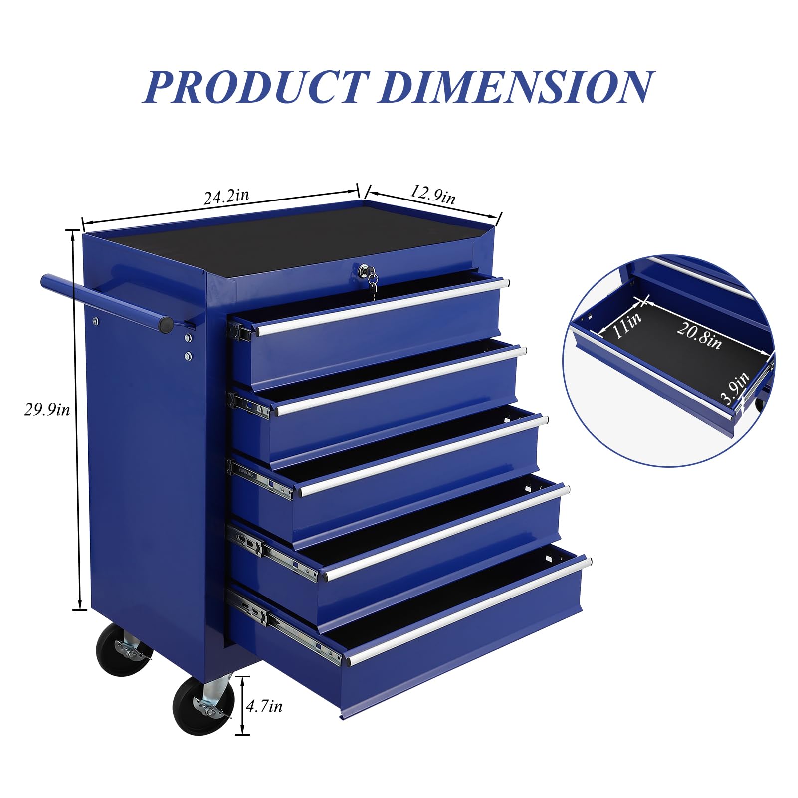 Snapklik.com : 5 Drawer Rolling Tool Box,Blue Locking Tool Chest