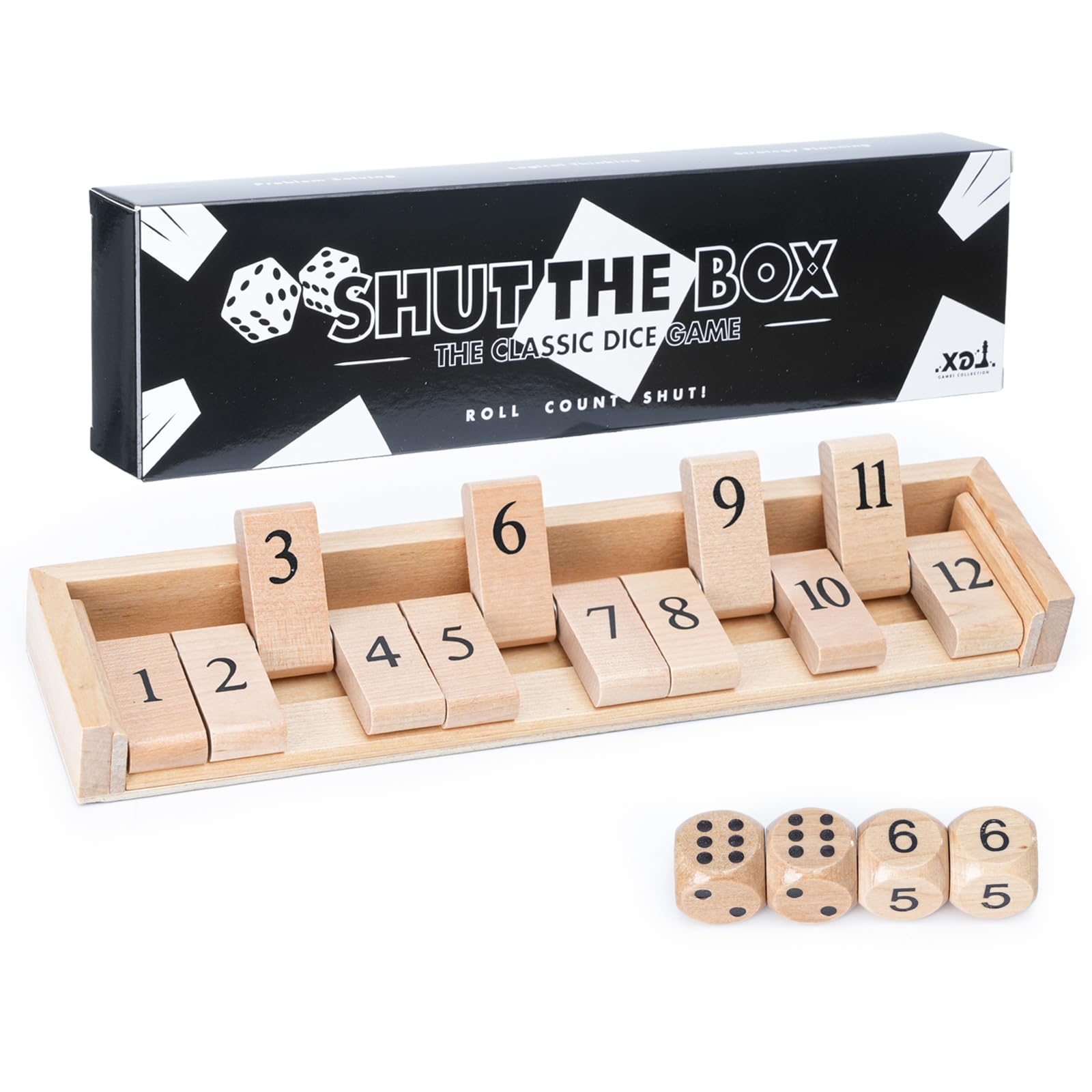 Amazon.com: Shut The Box Dice Game Board Game | Travel Size 11'' Wooden | 12 Numbers | 2 Classic ...