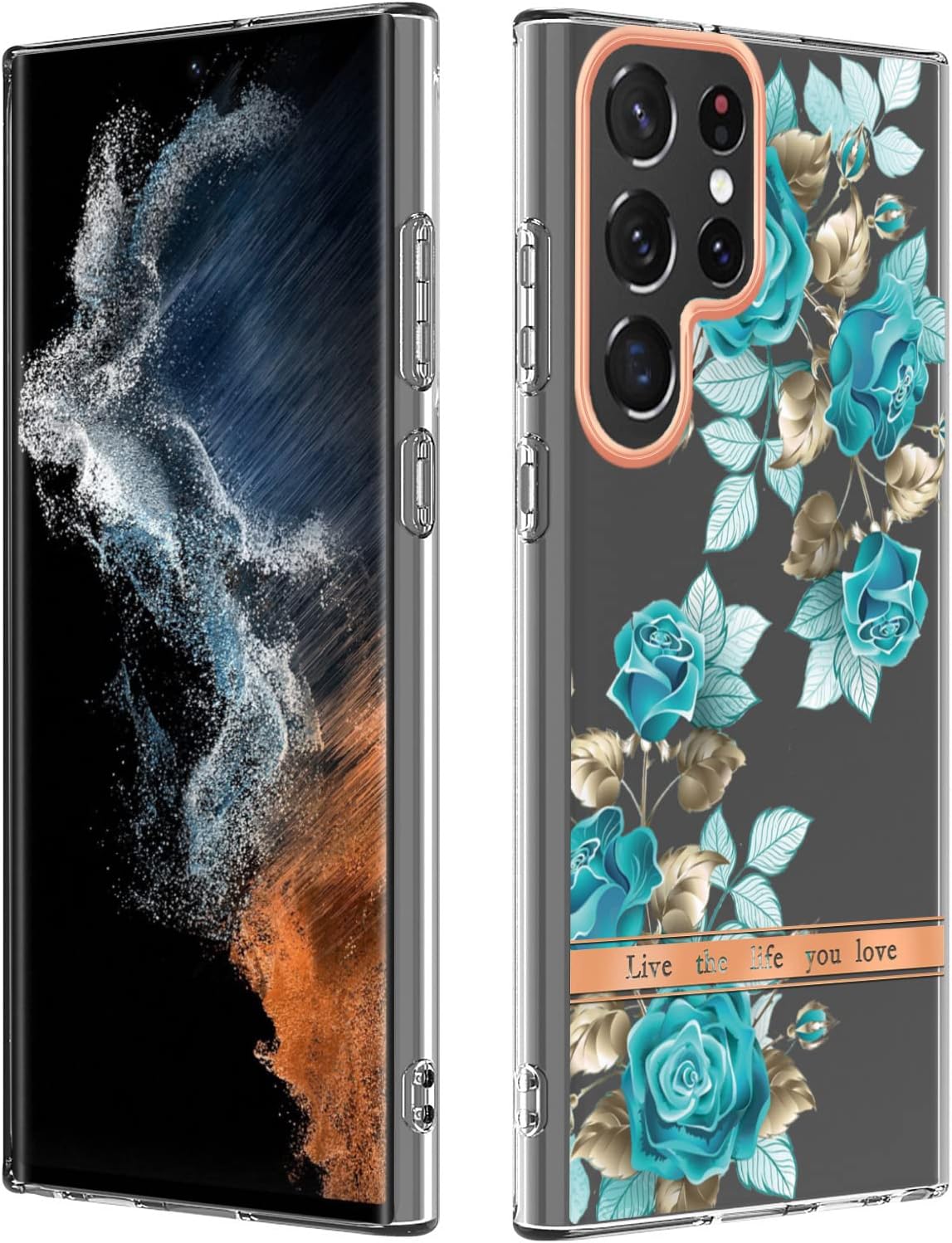 Amazon.com: Compatible Clear Galaxy S23 Ultra Case, TPU IMD Personalized Blue Rose Flower Series ...