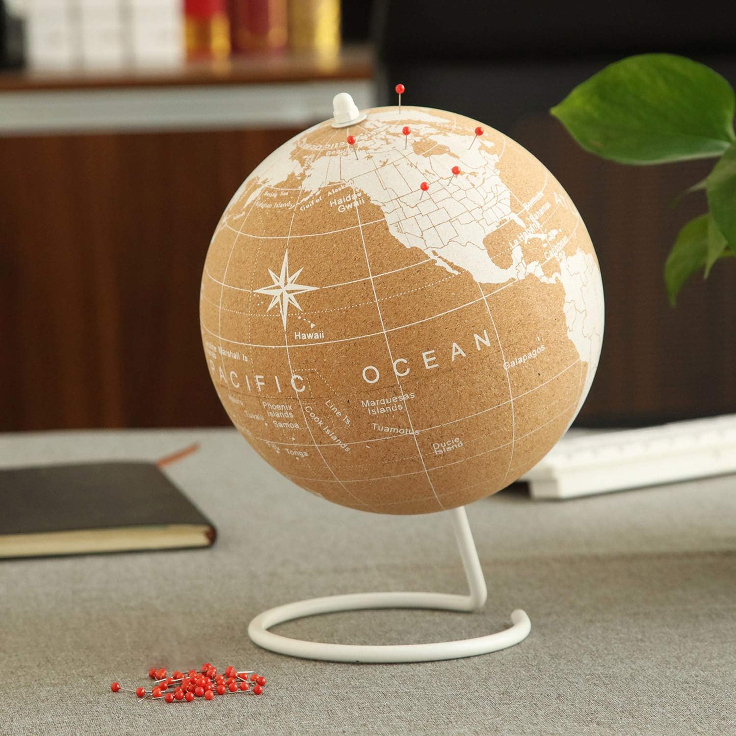 Globe Trekkers – Medium White Cork Globe with 100 Red Push Pins & Steel ...
