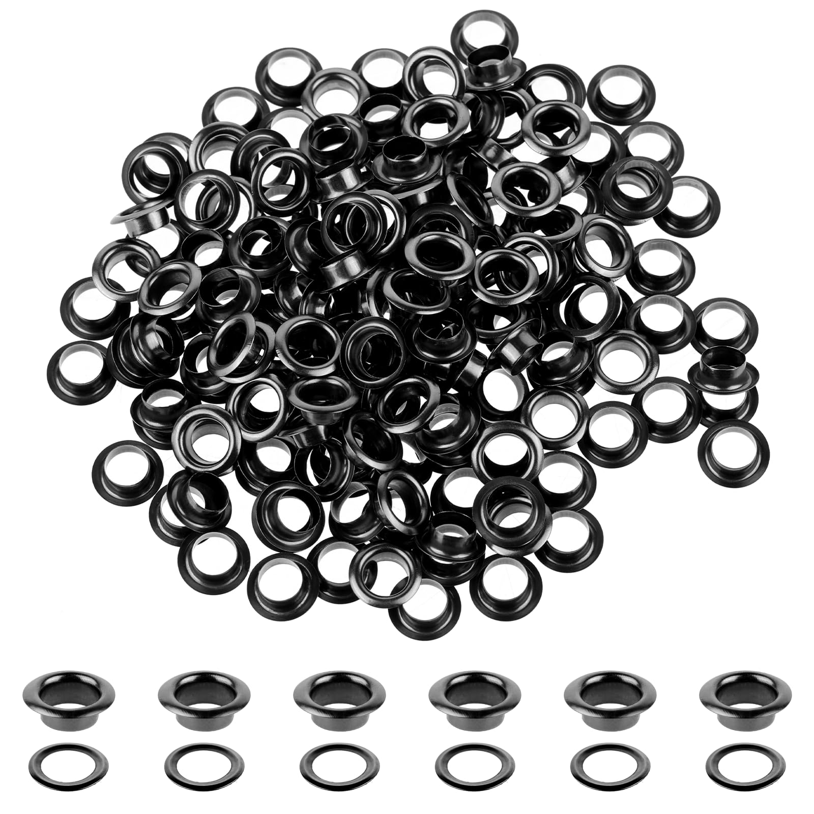 Amazon.com: 200 Sets Black Metal Eyelets, 1/4 Inch Grommets Eyelets ...