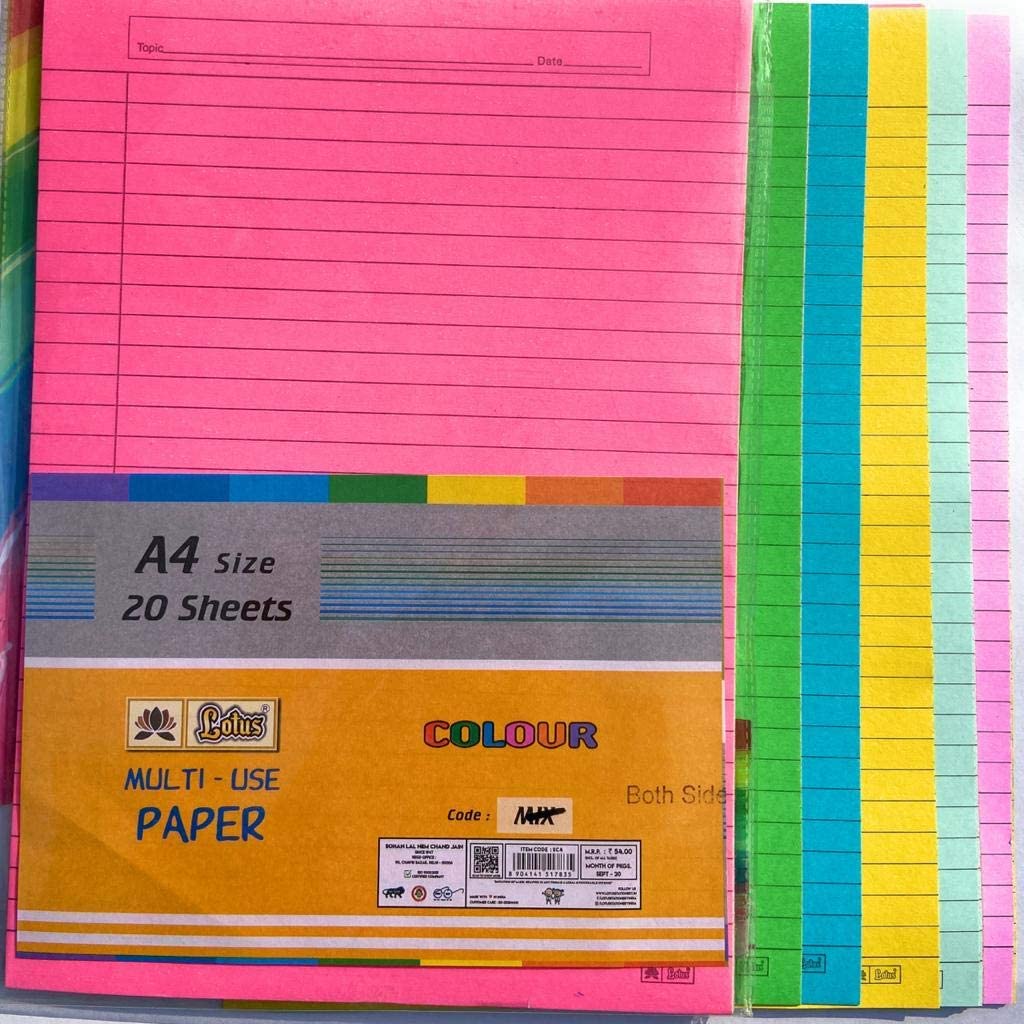 Take It Cart A4 Size Both Side Ruled Coloured Sheet/Paper for Project ...
