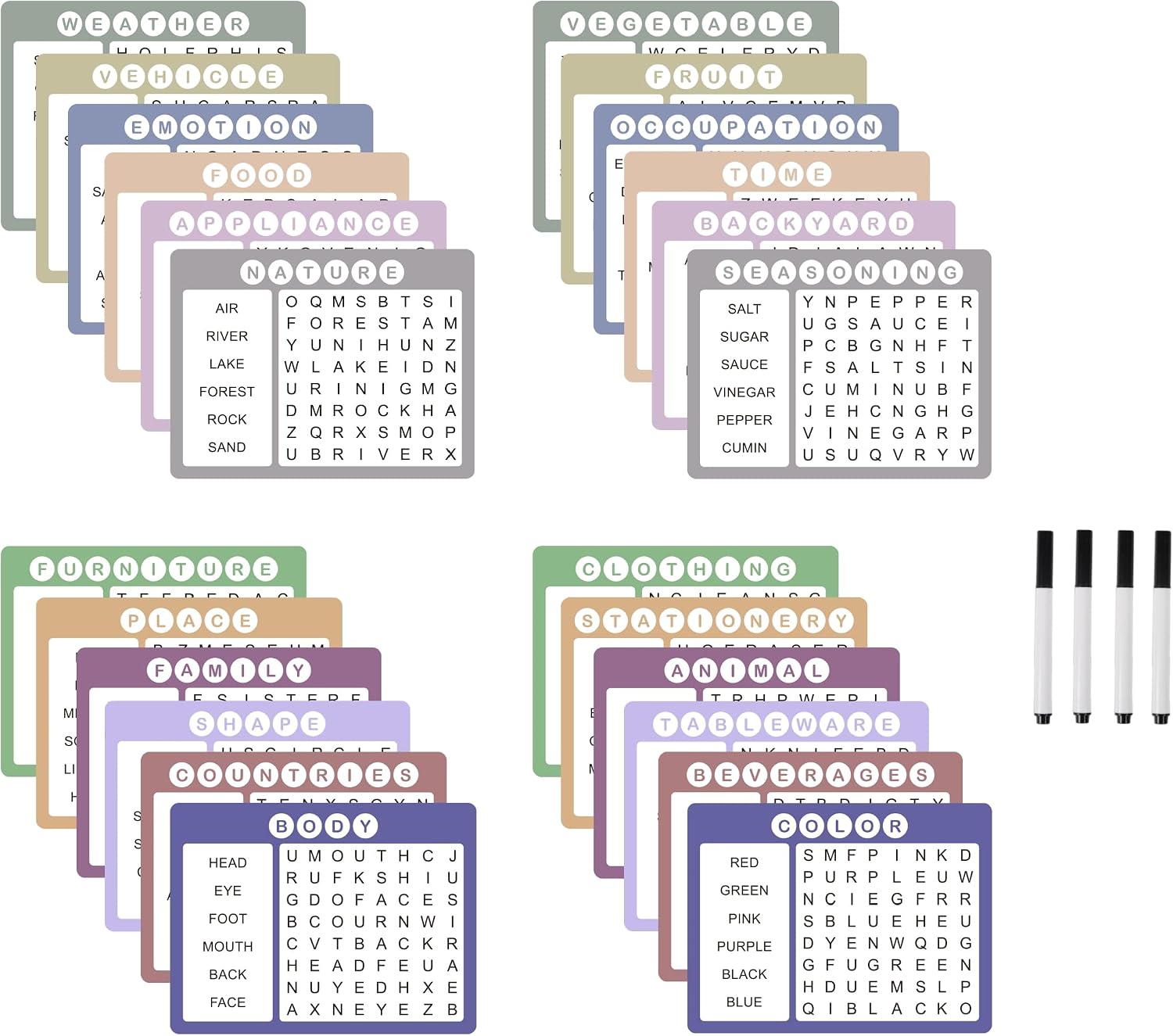 Amazon.com: Zorythm 12 Pcs Word Search Cards for Dementia Game ...