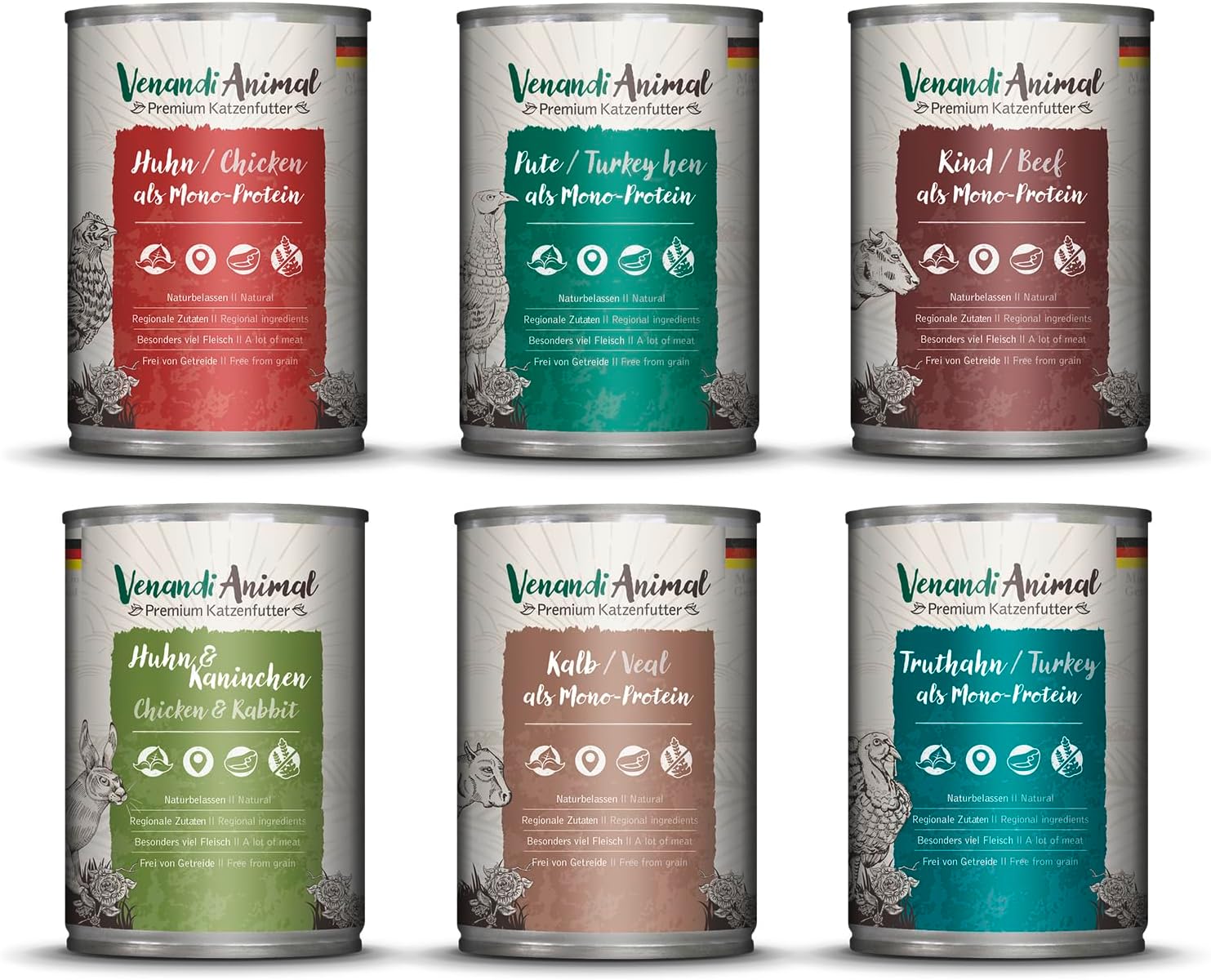 Venandi Animal Premium wet food for cats, trial pack III, chicken ...