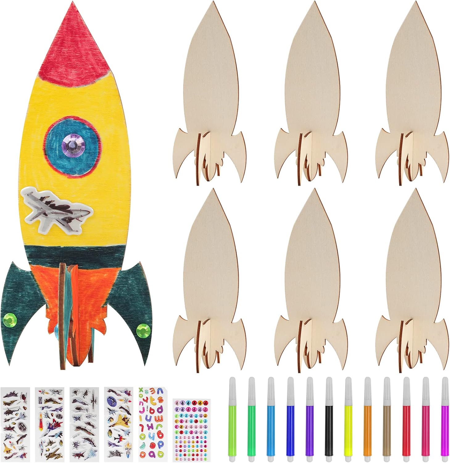 Amazon.com: BAPHILE 12 Pack DIY Wood Rocket, Mini and Decorate Wooden ...